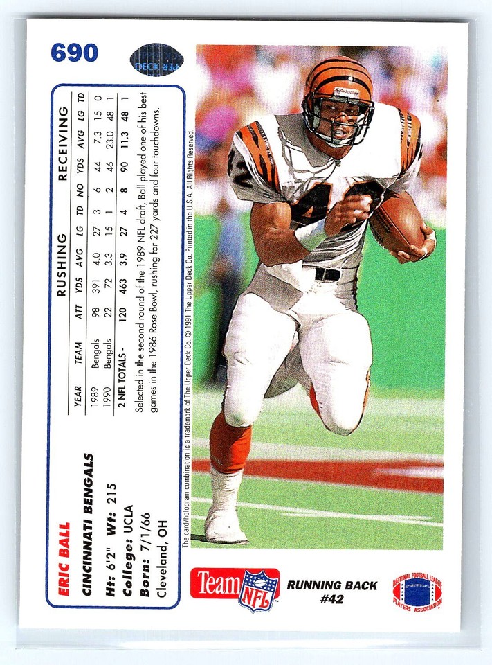 1991 Upper Deck #690 Eric Ball Football Cincinnati Bengals | eBay