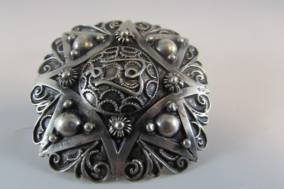 ANTIQUE ARABIC ISLAMIC SILVER BROOCH PIN FILIGREE North Africa Tunisia ...