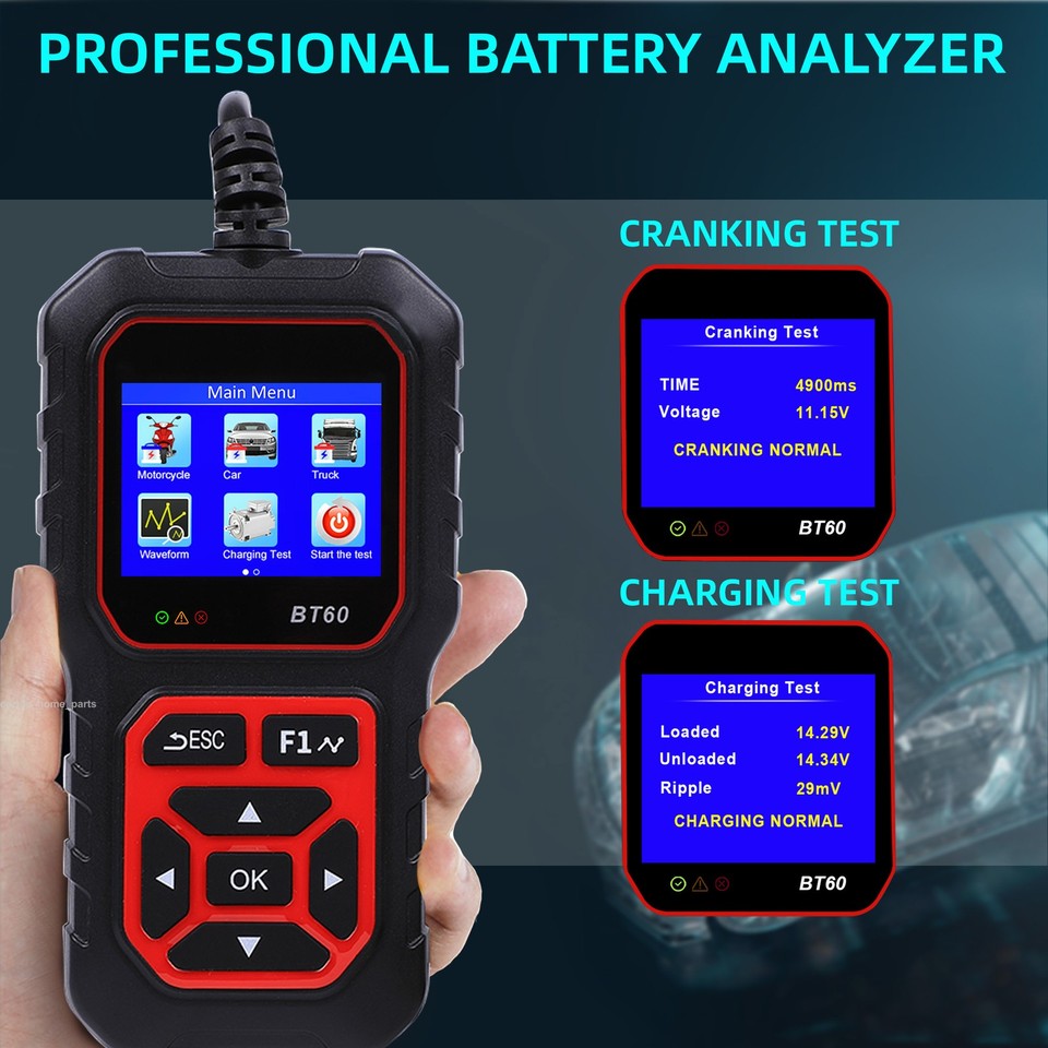12V 24V Car Battery Tester Truck Battery Analyzer Cranking Charging ...