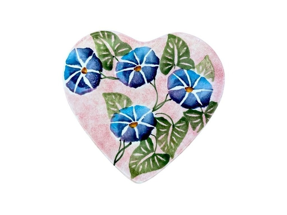 Ancora Italian Heart-Shaped Ceramic Plate Set With Blue Morning Glory ...