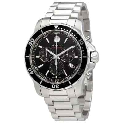 New Movado Series 800 Chronograph Black Dial Steel 2600142 Mens Swiss ...