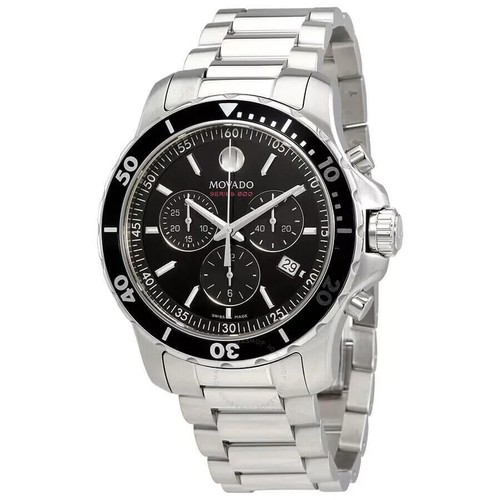 New Movado Series 800 Chronograph Black Dial Steel 2600142 Mens Swiss ...