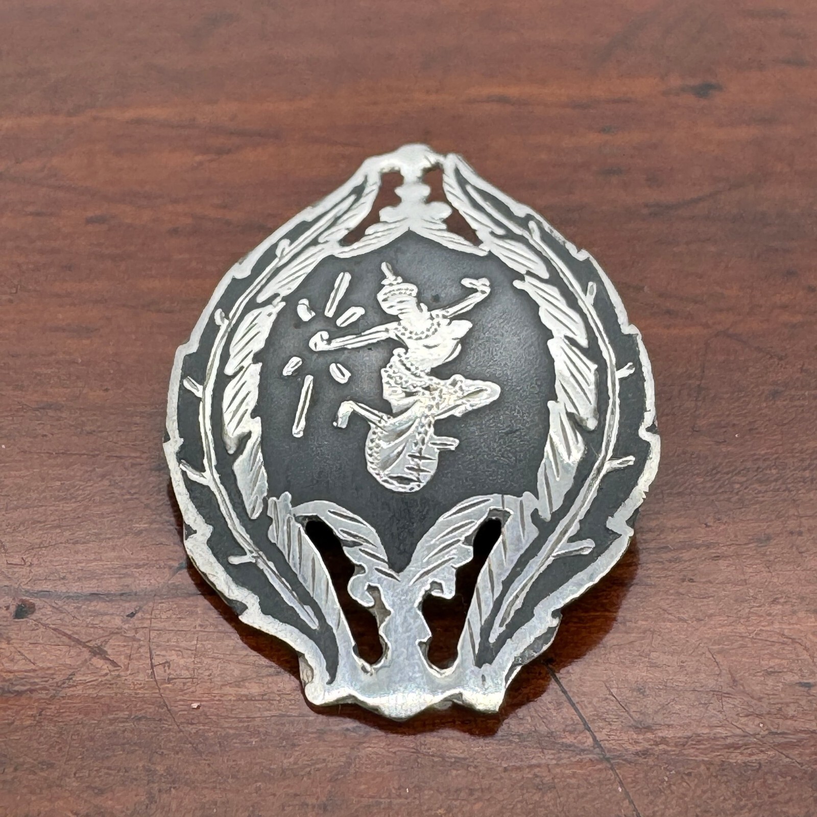 Vintage Siam Thai Buddhist Dancer Sterling Pin Brooch - Gem
