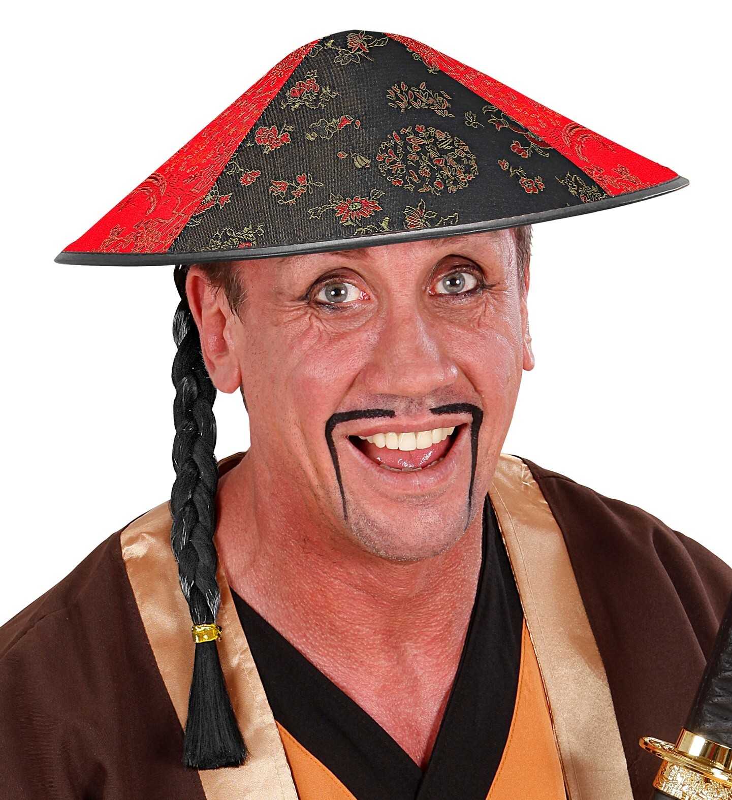 Chinesenhut Hut mit Zopf Asiatischer Kegel Satin Japaner China Vietnam ...