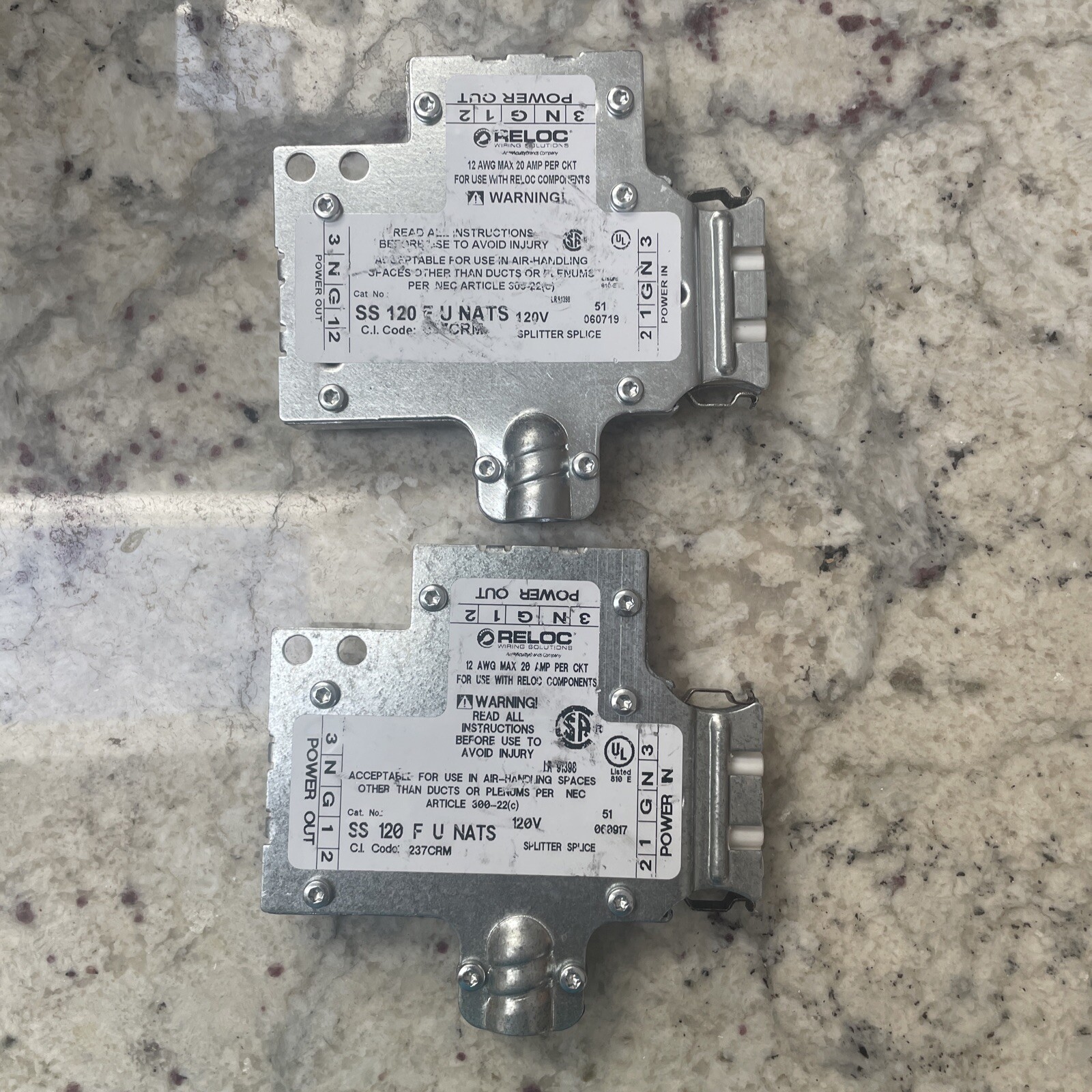 RELOC Splitter Splice SS 120 F U NATS 20 AMP Lighting Power 120V 12AWG ...