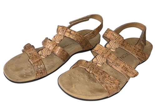 VIONIC Women's Brown Leather 44 Amber Bead 3 Ankle Strap Sandals 11W ...