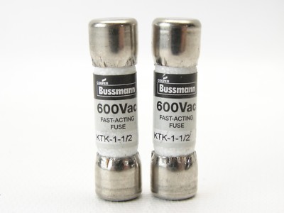 Lot of 2 Bussmann Fast Acting Fuses KTK-1 1/2 Fuse, 600V, 1 1/2 Amp ...