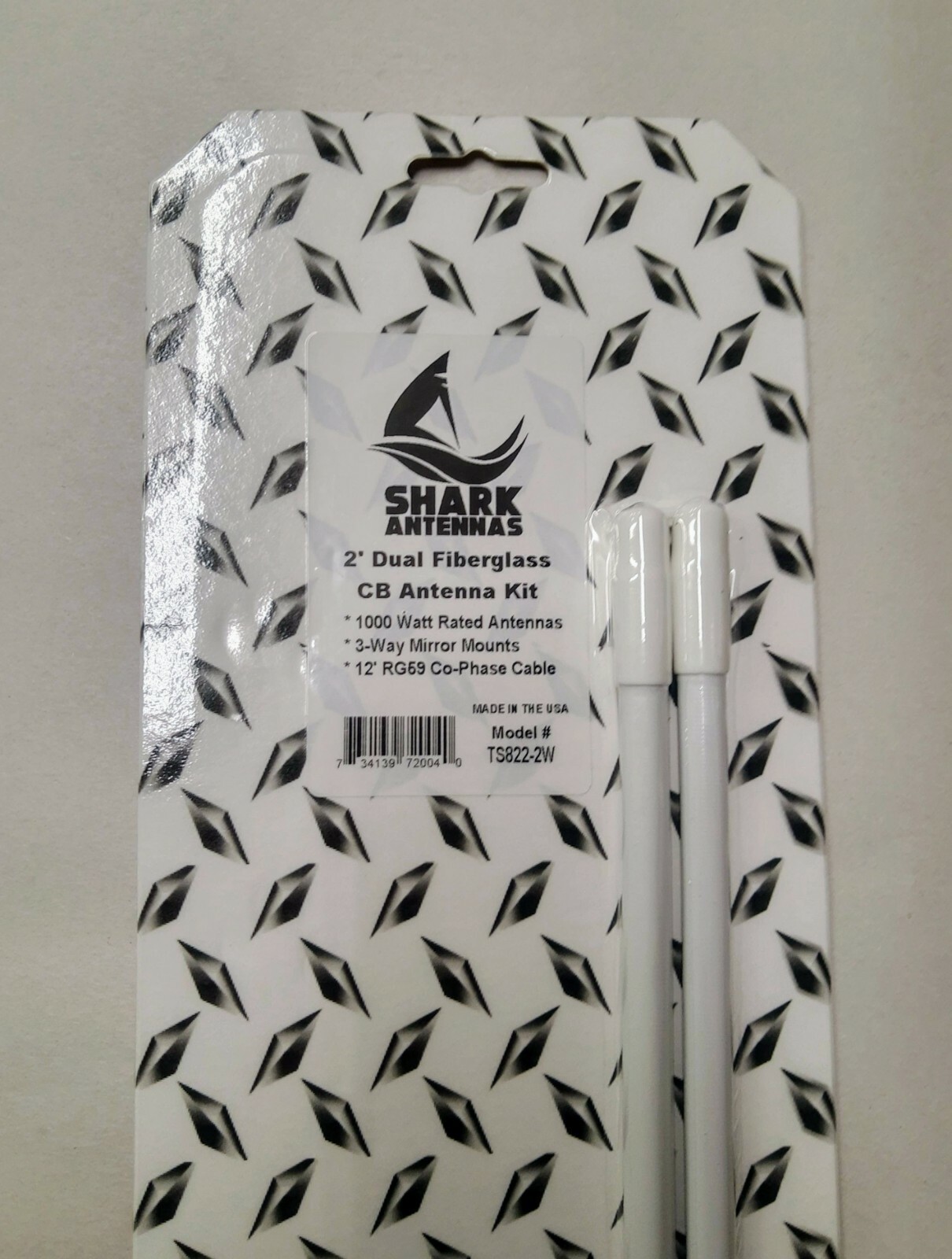 Shark Antenna Dual 2 ft White fiberglass CB Antenna kit w mounts + coax ...