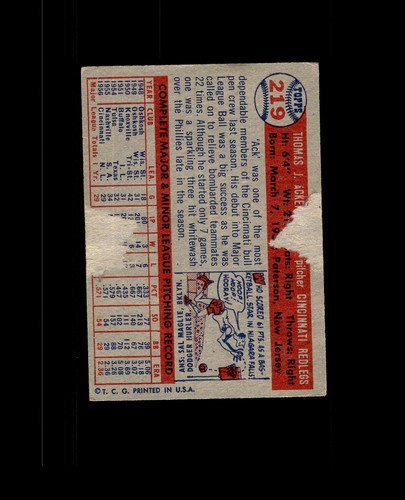 1957 Topps 219 Tom Acker RC VG #D1,398445 | eBay