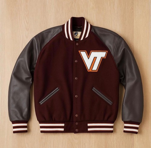 VT Hokies College Football Letterman Jacket Snap Front Maroon free ...