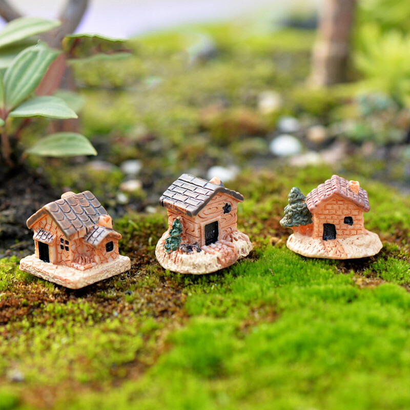 1pcs random Resin House Miniature Figurines Garden Decoration Outdoor ...
