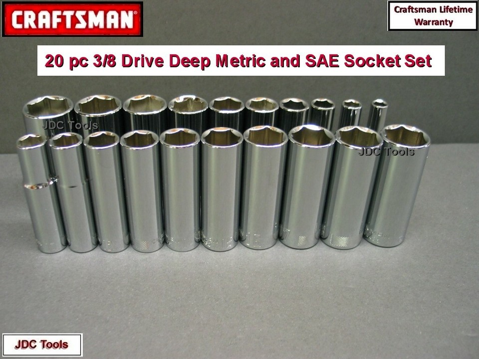 CRAFTSMAN 20 pc 3/8 Drive Deep SAE or Metric Socket Set - You Choose 9 ...