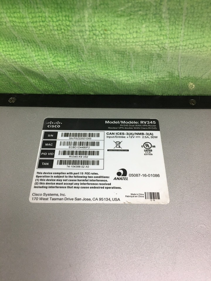 Cisco RV345 1000Mbps Dual WAN Gigabit VPN 16 Port Router (RV345-K9 V02 ...