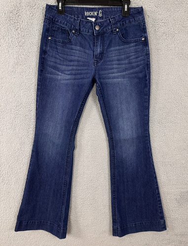 Rockin' C jeans womens 30 blue denim flare boot cut mid rise whiskered ...