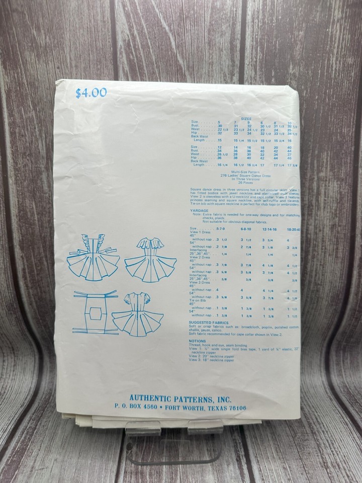 Authentic Patterns 276 Square Dance Clogging Peasant Dress Sz 18-20 VTG ...