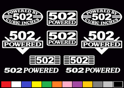 10 DECAL SET 502 CI V8 POWERED ENGINE STICKERS EMBLEM BBC RAT CRATE ...