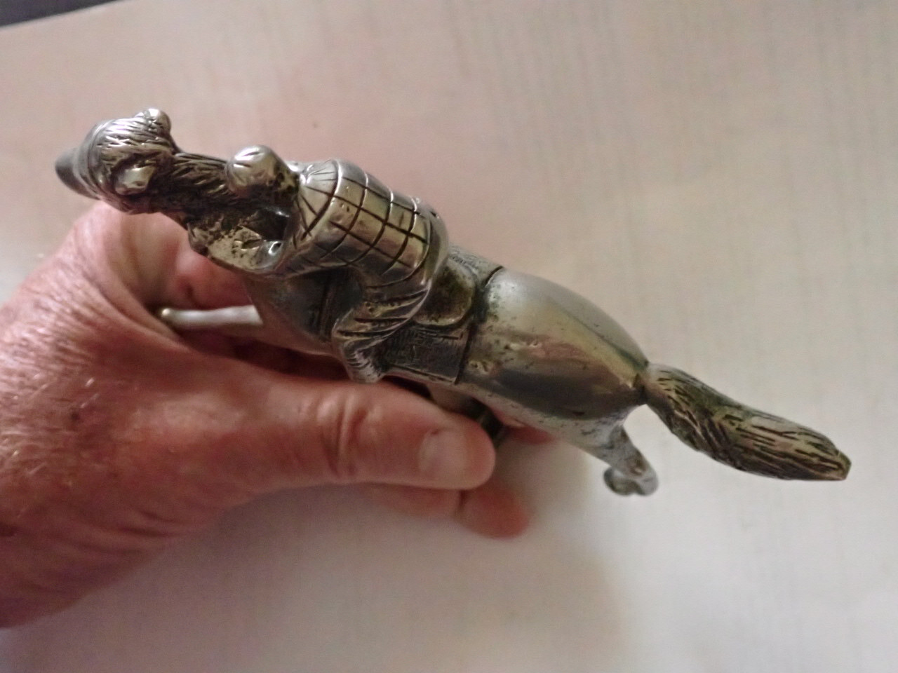 CAR MASCOT JOCKEY on RACEHORSE VINTAGE CAR & HORSE RACING NICKEL PLATED ...