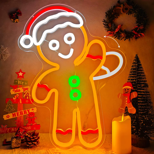 Waving Gingerbread Man Neon Sign Flicker Design for Wall Decor Dimmable ...