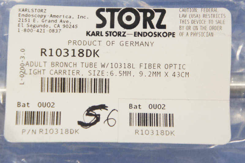 Karl Storz 10318DK Adult Bronch Tube W/10318L Fiber Optic Light Carrier ...