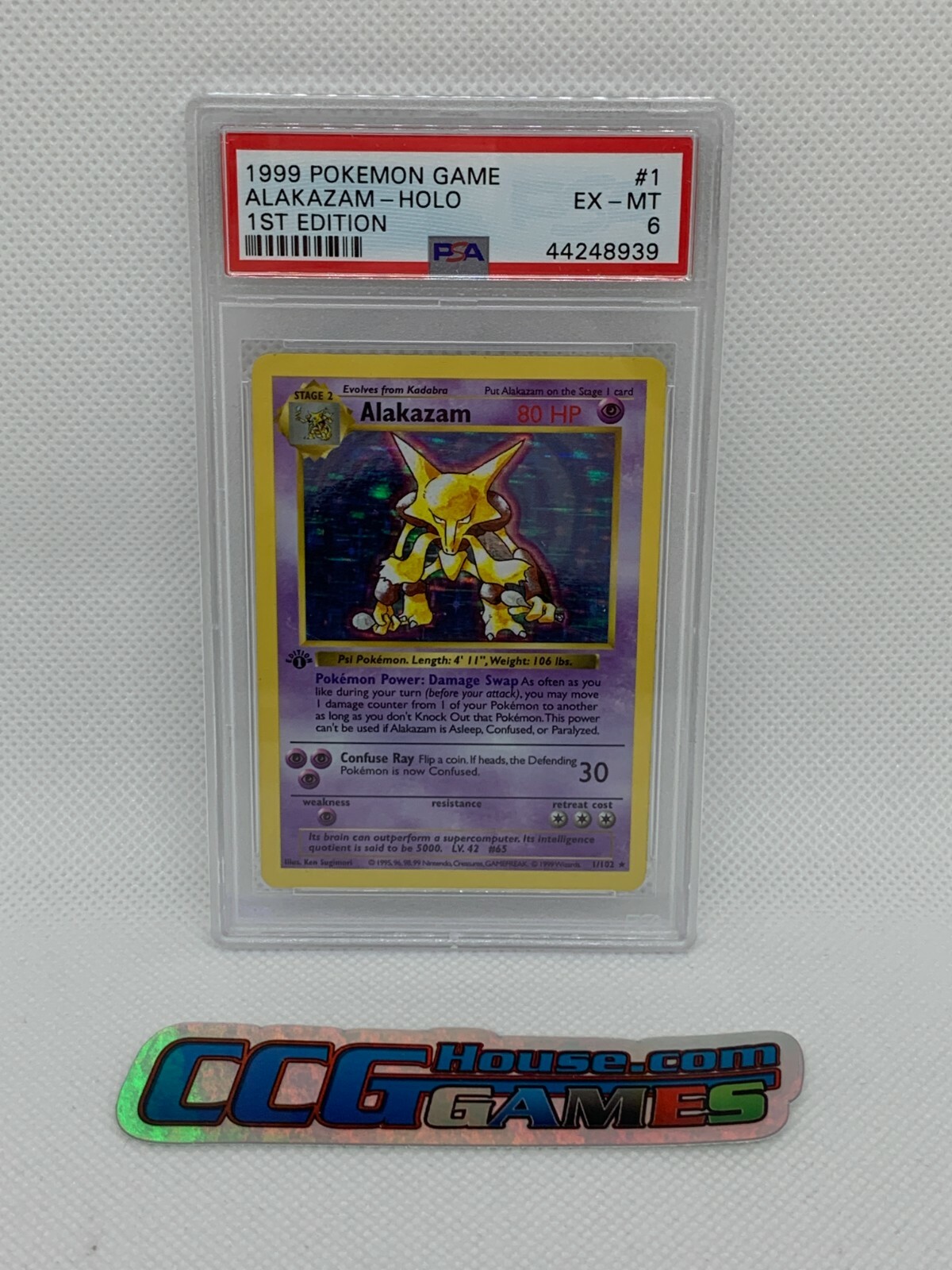 Pokemon Alakazam #7 1st Edition HOLO Foil 1999 Graded PSA EX - MT 6 ...