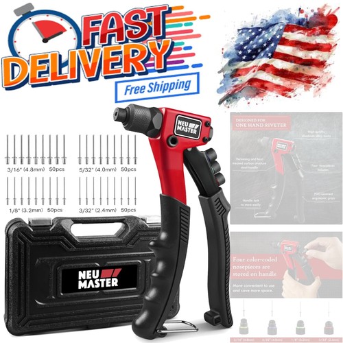 Rivet Gun Kit 200Pcs Aluminum Rivets Heavy Duty Hand Riveter for Metal ...