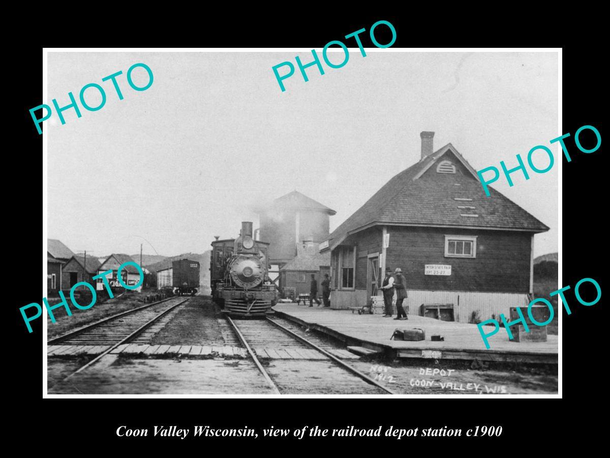 OLD POSTCARD SIZE PHOTO OF COON VALLEY WISCONSIN RAILROAD DEPOT STATION ...