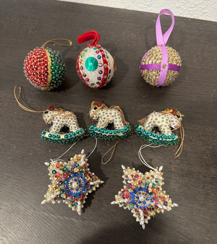 Lot of 8 Vintage Handmade Push Pin Sequin Beads Christmas Ornaments ...