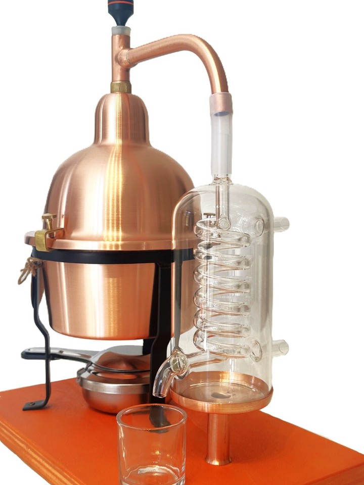 distiller still alembic in copper with glass condensation coil capacity ...