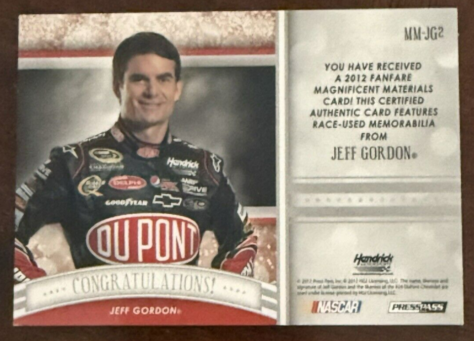 JEFF GORDON - 2012 Press Pass Fanfare - Magnificent Materials - MM-JG2 ...