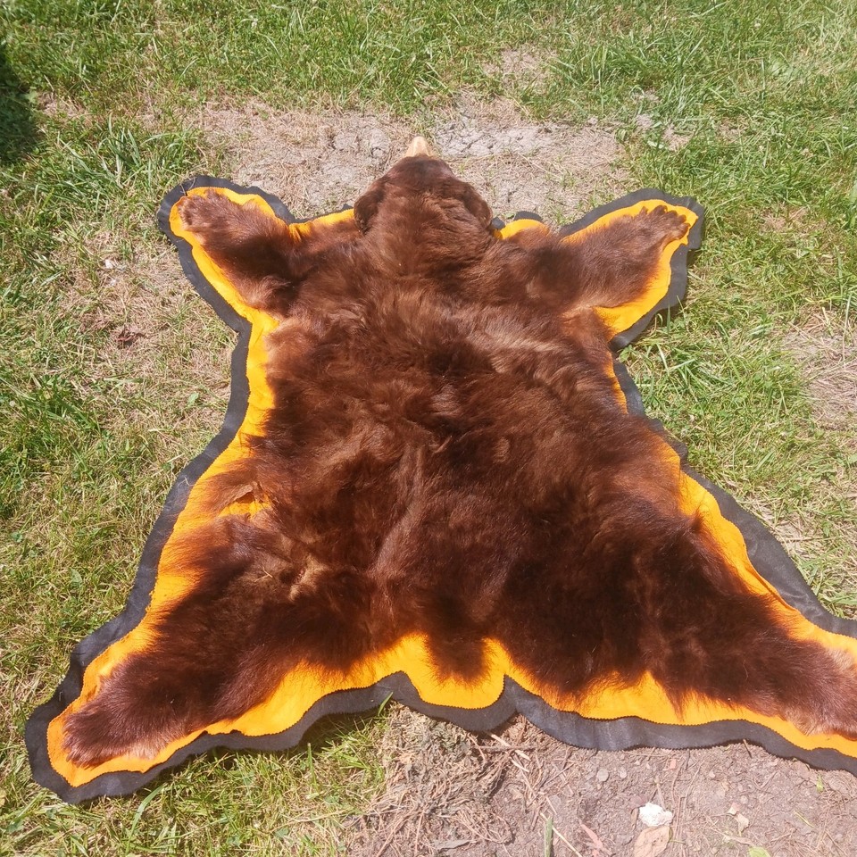 Brown Bear Skin Rug - Plush Fur Leather- Felt Lining- Made in USA ...
