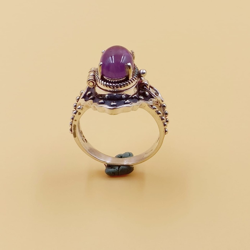 Handmade Amethyst Poison Ring, 925 Sterling silver Jewelry Amethyst Box ...
