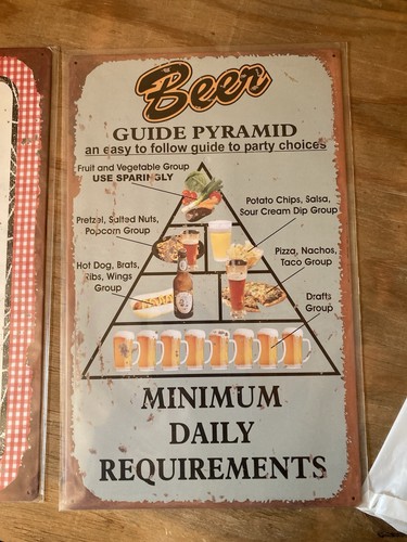 16x10” Beer-B-Q + Food Pyramid Metal Tin Sign Set Funny Kitchen Bar ...