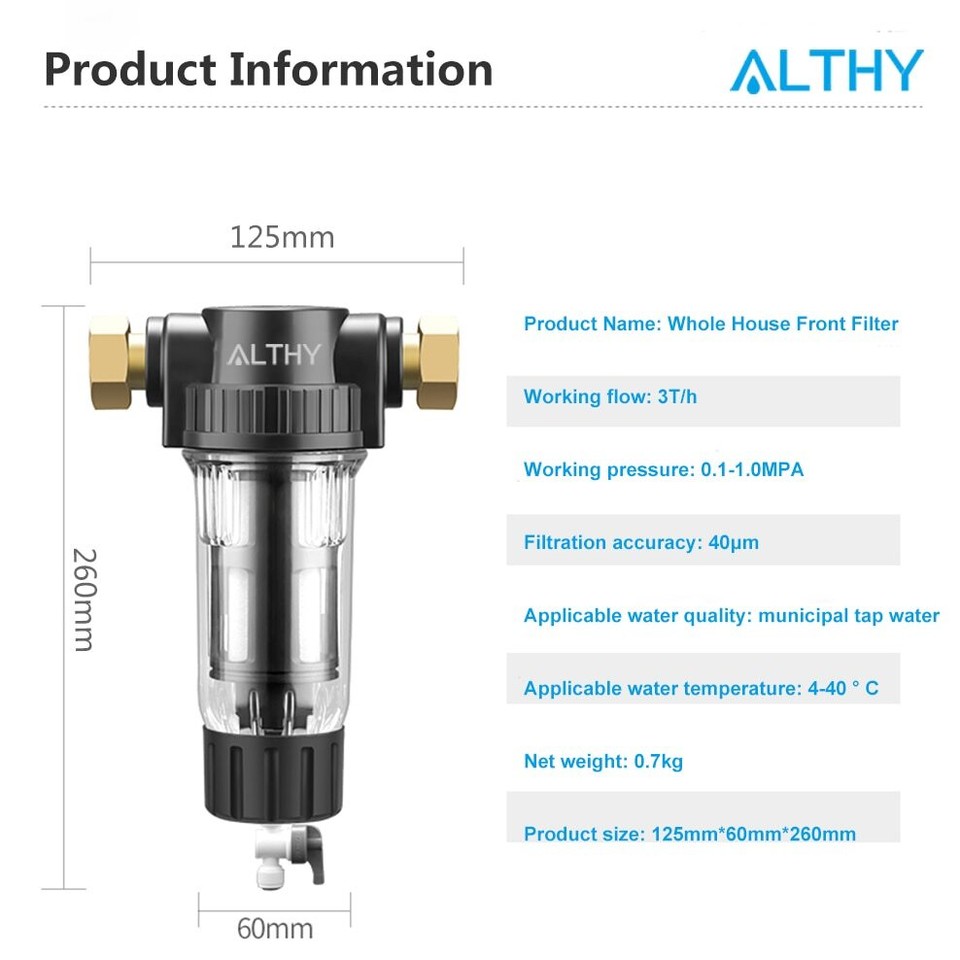 ALTHY Pre filter Whole House Spin Down Sediment Water Filter Backwash ...
