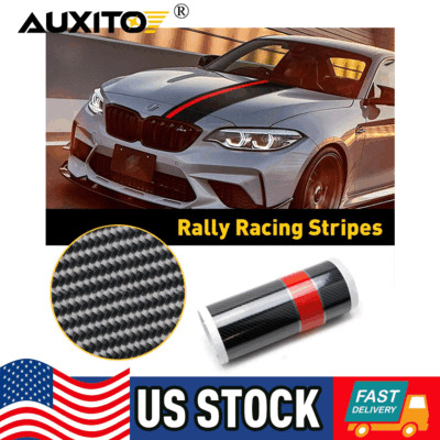 5D Carbon Fiber With Red Rally Racing Stripe Front Hood Decal Vinyl ...