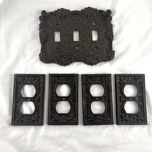 Vtg Lot (5) Cast Iron Outlet Covers Wall Plate Rustic Farmhouse Style ...