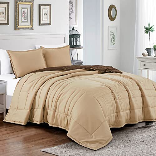 WPM Size Quilt Set, Beige Brown Color Summer 3 Piece King Beige 22580 ...