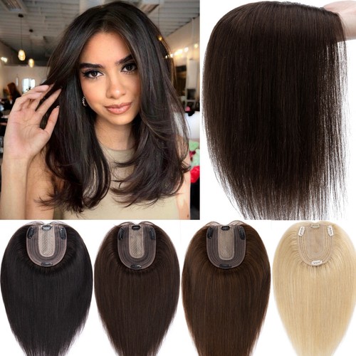 Clip In 100% Real Human Hair Topper Top Hairpiece Toupee Wig With Bangs ...