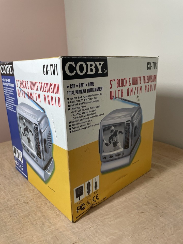 COBY CX-TV1 5" Black & White Television with am/fm Radio 2002 NEW IN ...