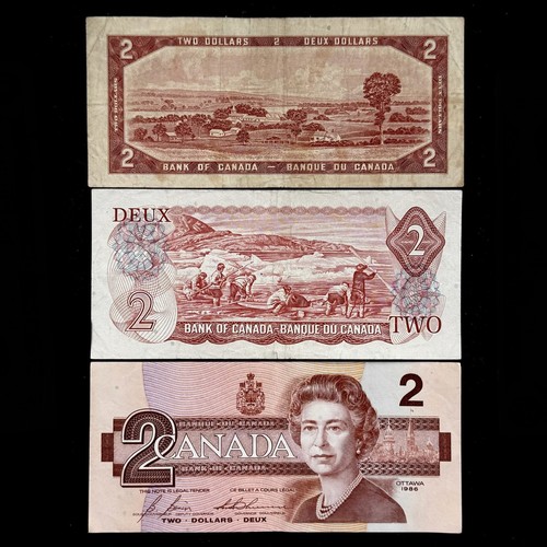 Bank Of Canada Banknotes 1954 1974 1986 Two 2 Dollar Paper Money ...