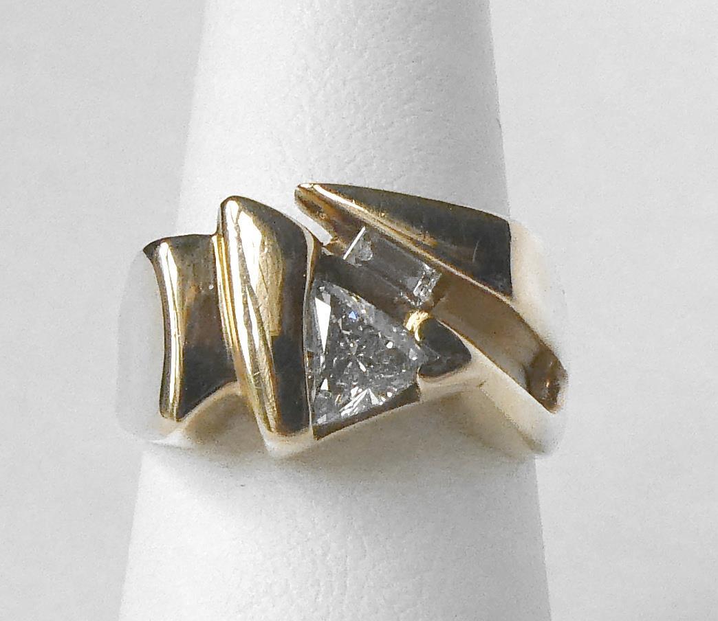 Chunky 14k Gold Modern Trillion Emerald Cut Diamond Ring Mens Unisex ...