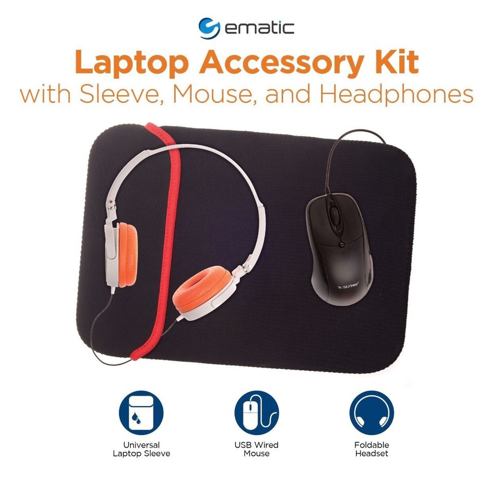 Ematic Laptop Kit with Headphones, Sleeve, and Mouse | eBay