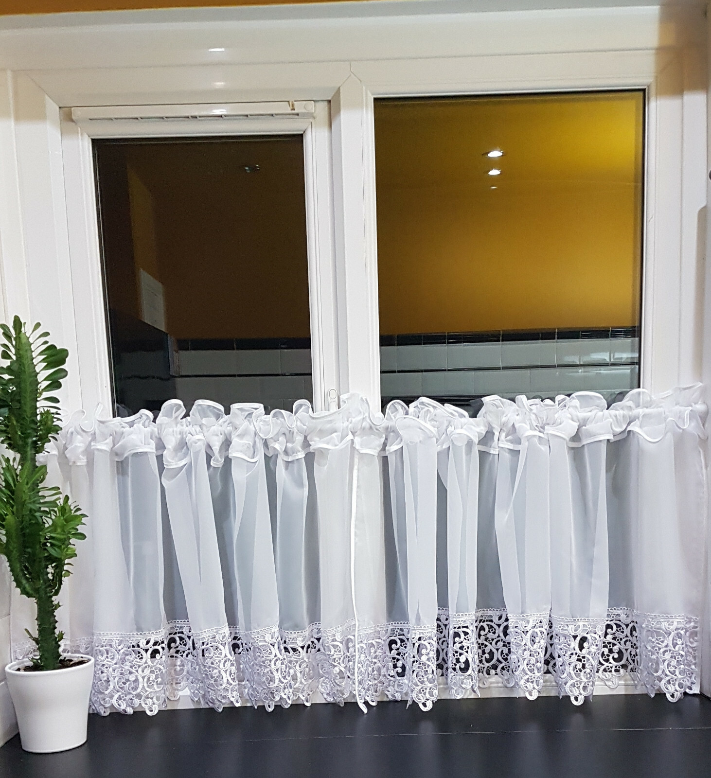 Ready made cafe kitchen net curtain Ready to hang voile marquisette ...