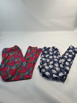2 pair Minnie Mouse LuLaRoe Leggings Disney Aztec Ear Pink Mickey ...