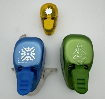 EK Success Paper Punch Lot 3 Corner design Evergreen Tree Star Burst ...