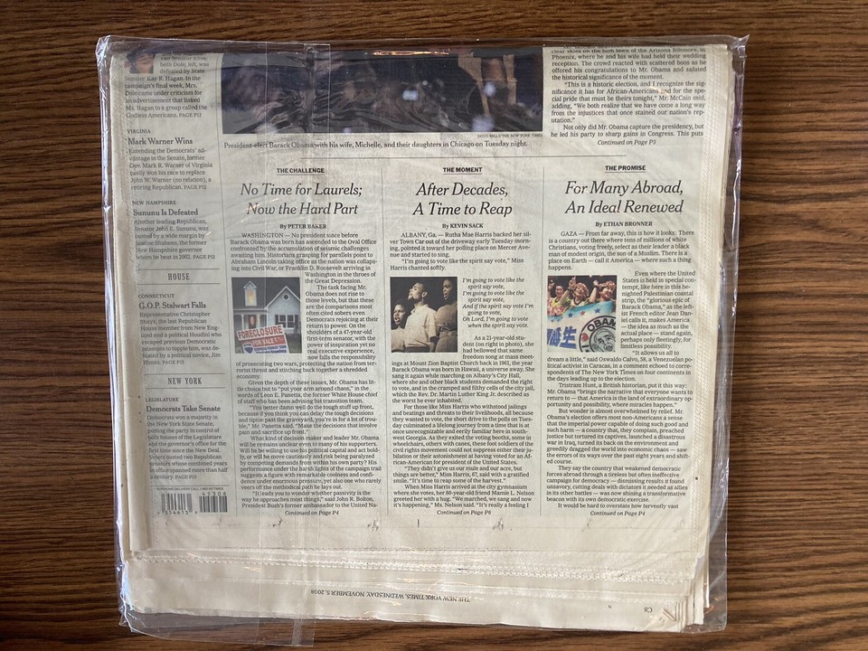 New York Times Barack Obama Newspaper Election - November 5, 2008 ...