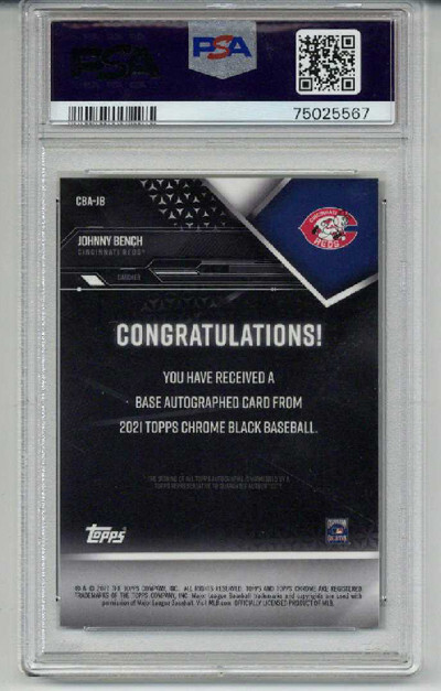 2021 TOPPS CHROME BLACK AUTOGRAPHS AUTO JOHNNY BENCH PSA 10 LOW POP ...