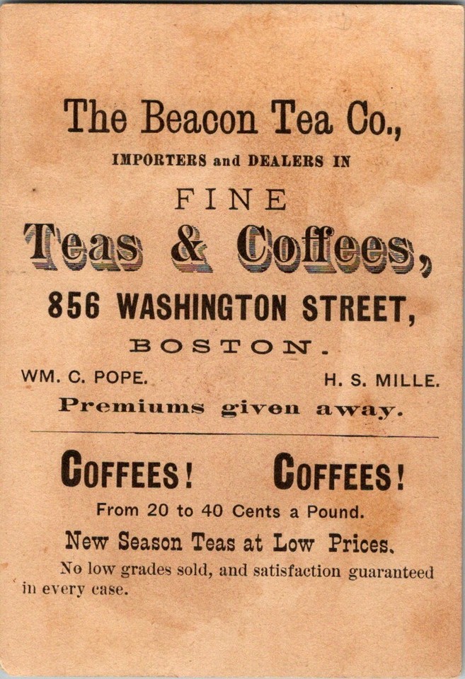 1880's Victorian Trade Card Beacon Tea Co Boston Whimsical Aristocratic ...