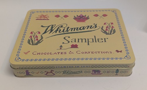 Vintage Whitman's Cross Stitch Sampler Hinged Tin Box- Nice Condition ...