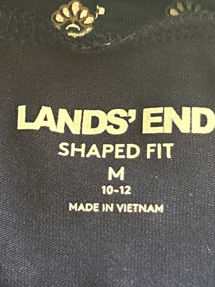 Lands End Womens Shaped Fit Lightweight Turtleneck M Navy & Tan Print ...