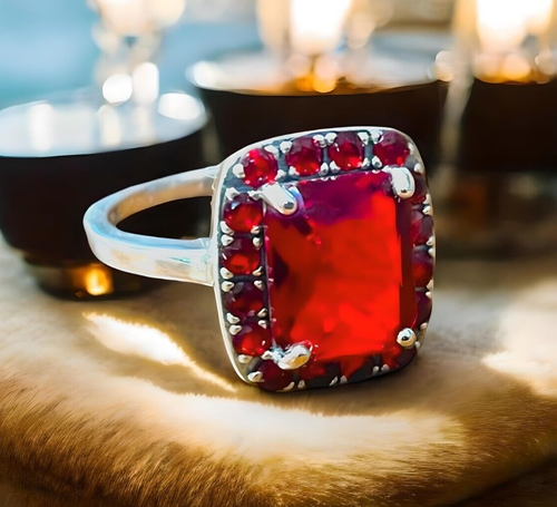 VINTAGE STYLE VIVID RED SIMULATED RUBY 925 SOLID STERLING SILVER RING ...